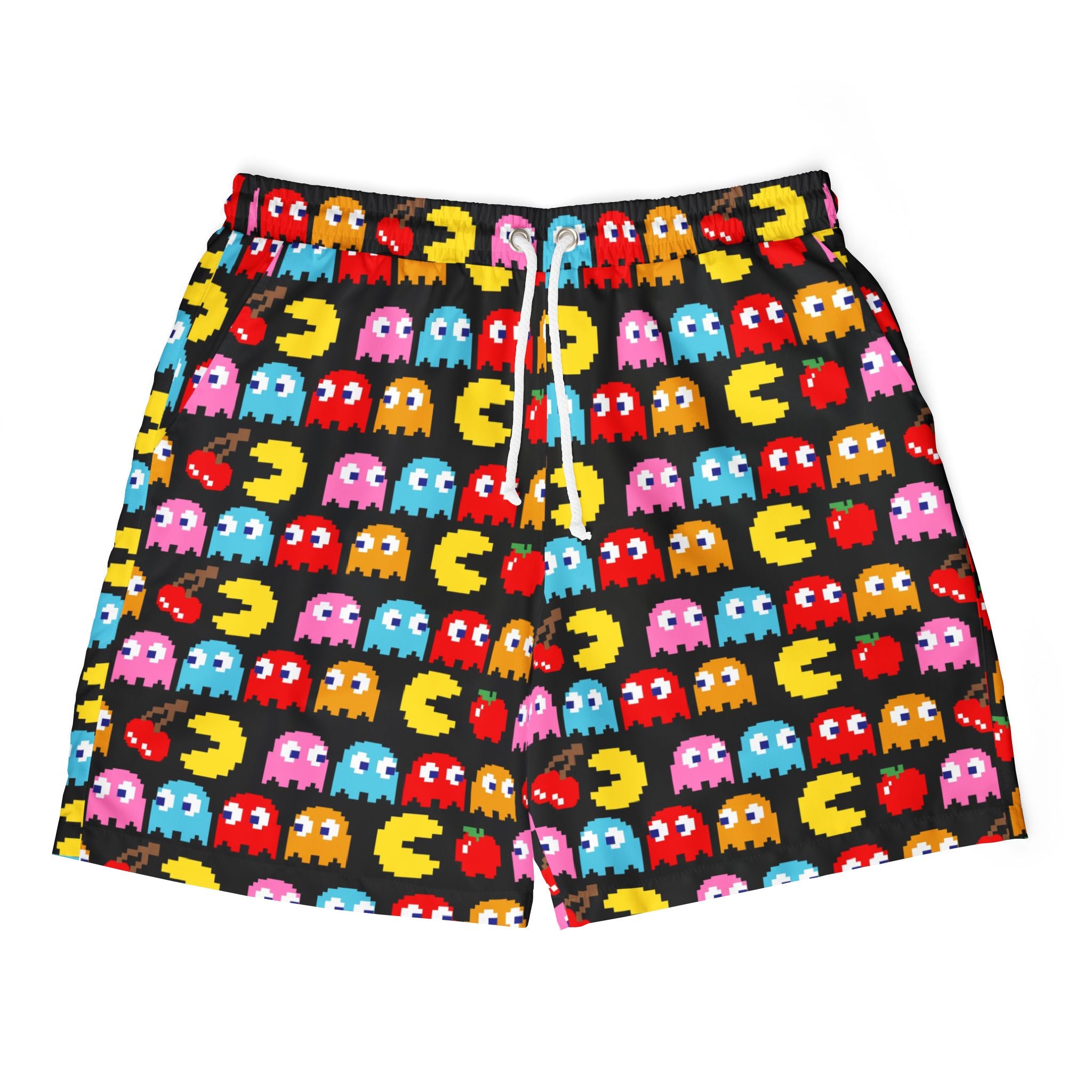Retro Arcade Unisex Swim Shorts - Colorful Pac-Man Design for Summer F ...